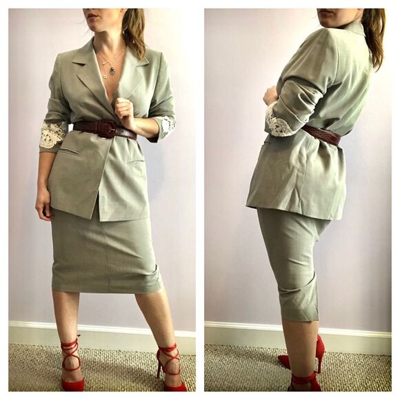 Louis Feraud | Skirts | Vintage Louis Feraud Light Gray Blazer Skirt ...